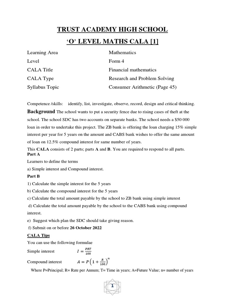 Maths CALA 1 - 2022 | PDF
