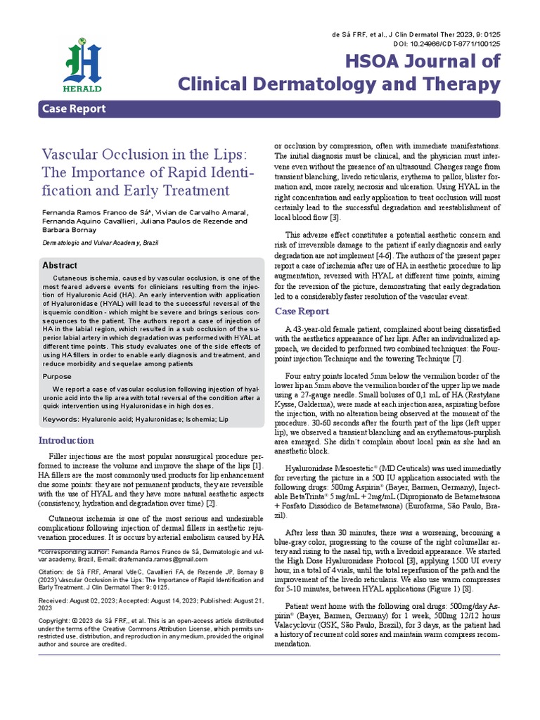 Vascular Occlusion in the Lips the Importance of Rapid Identification ...