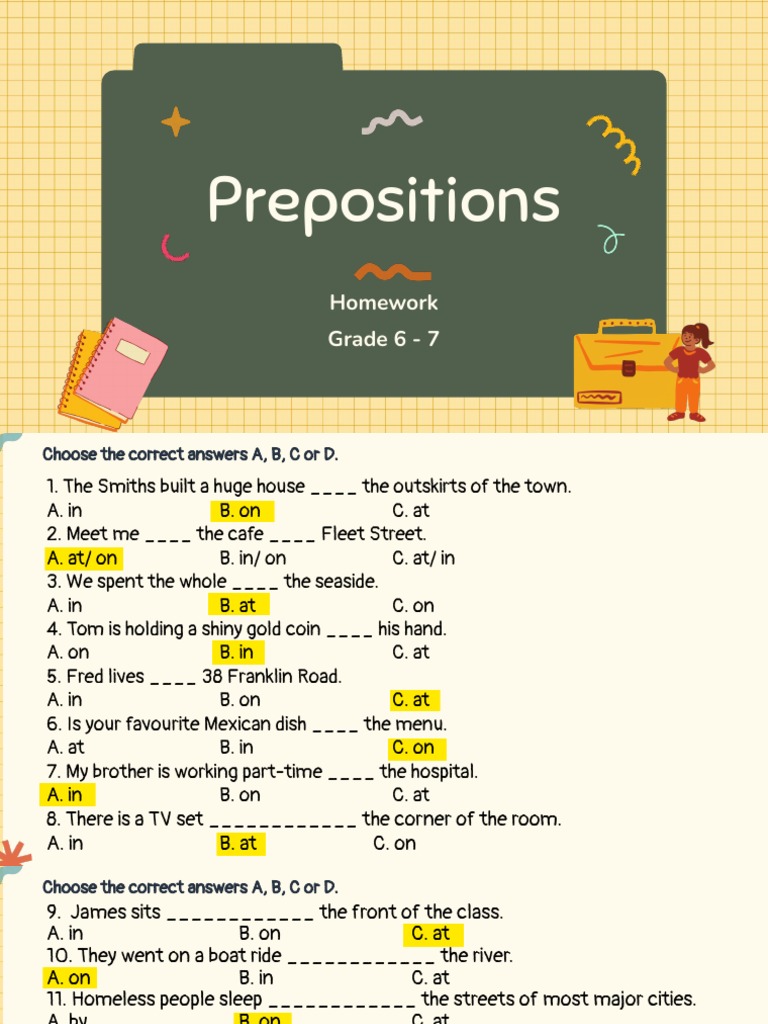 Grade 6-7 Prepositions Worksheet | PDF