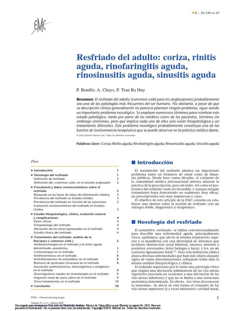 Resfriado Del Adulto - Coriza, Rinitis Aguda, Rinofaringitis Aguda ...