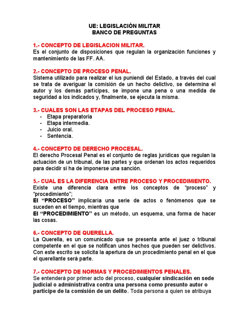 Legislación Militar Banco de Preguntas | PDF