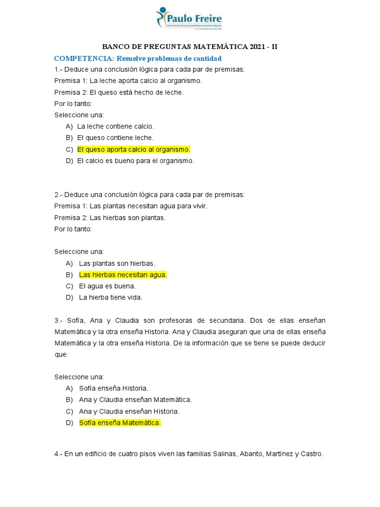 Banco Preguntas Matemáticas | PDF