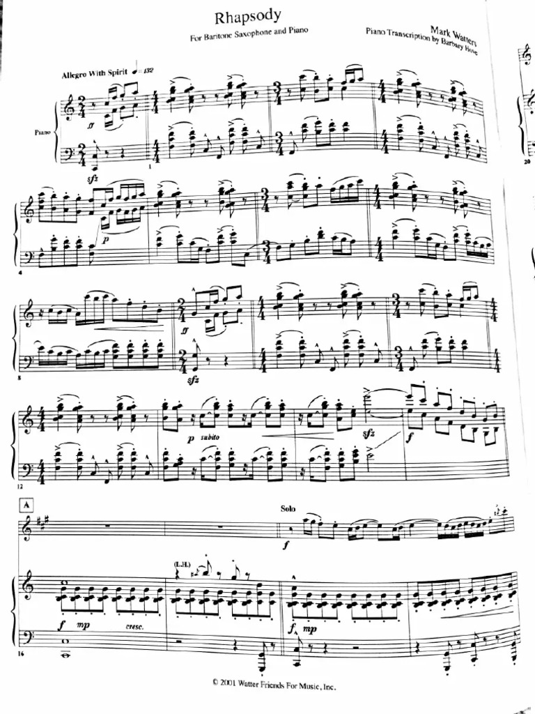 Mark Watters Bari Sax Rhapsody Piano Part | PDF