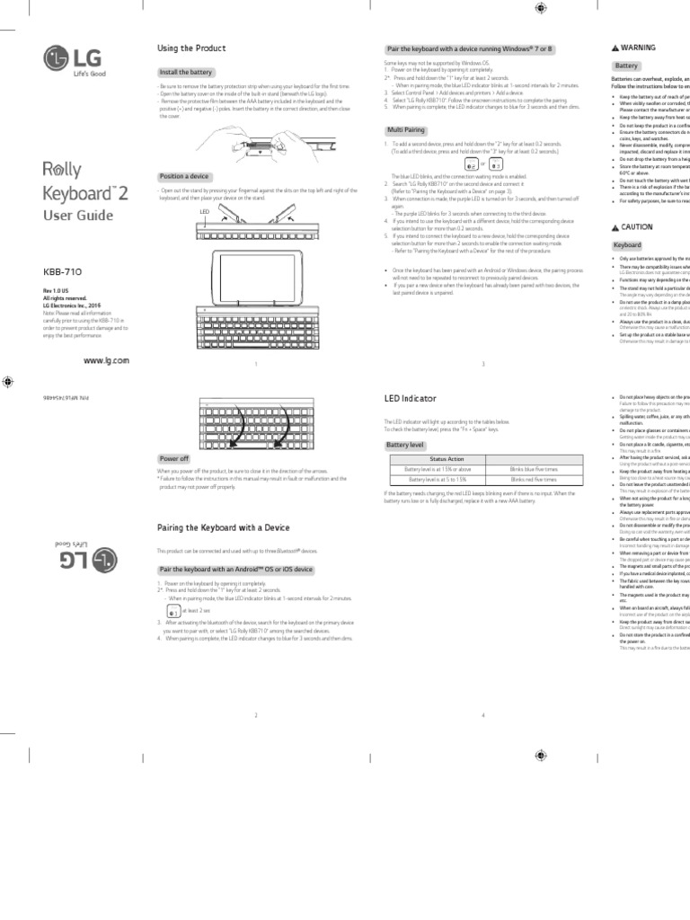 Manual LG Rolly Keyboard 2 (Español - 2 Páginas) | PDF