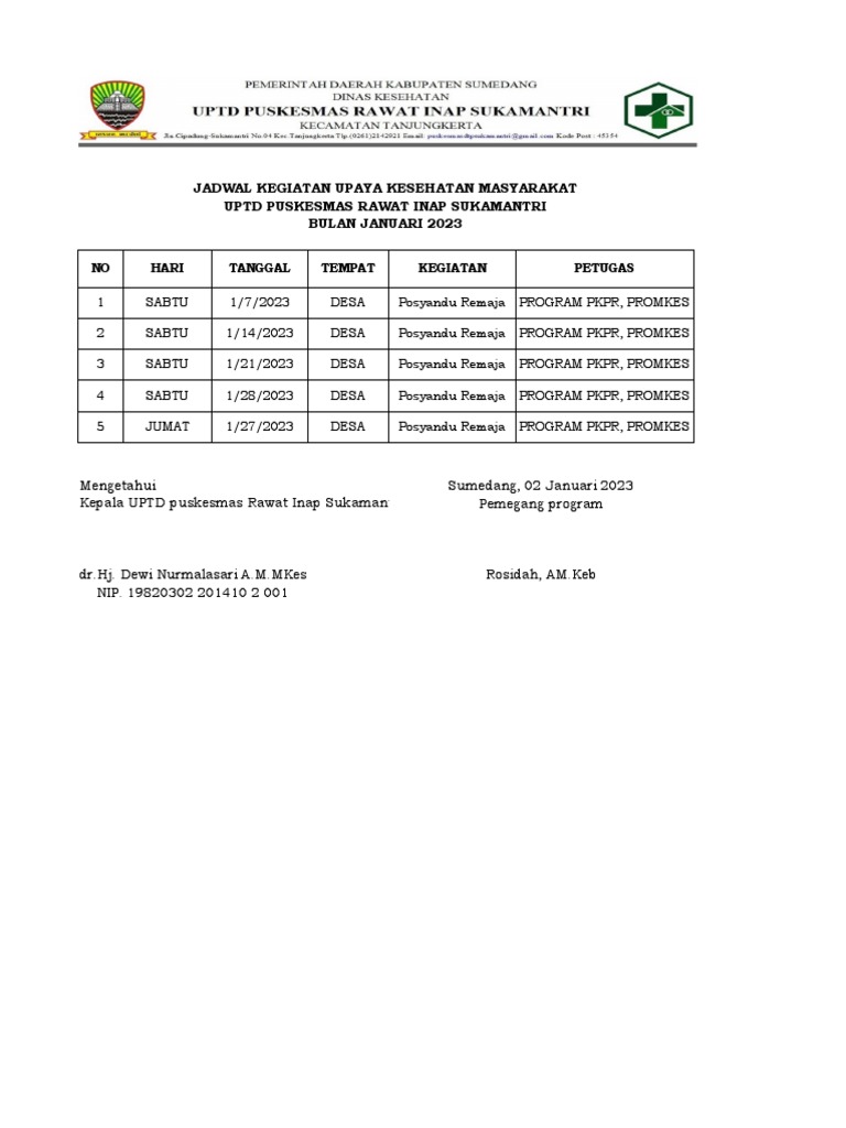 Jadwal Kegiatan PKPR | PDF