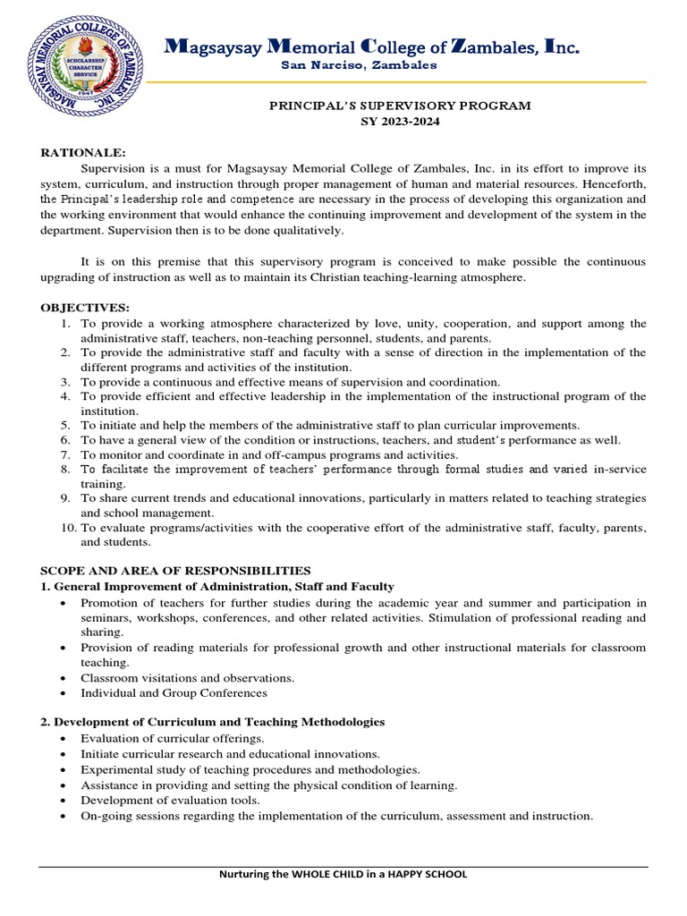 Principal's Supervisory Program | PDF