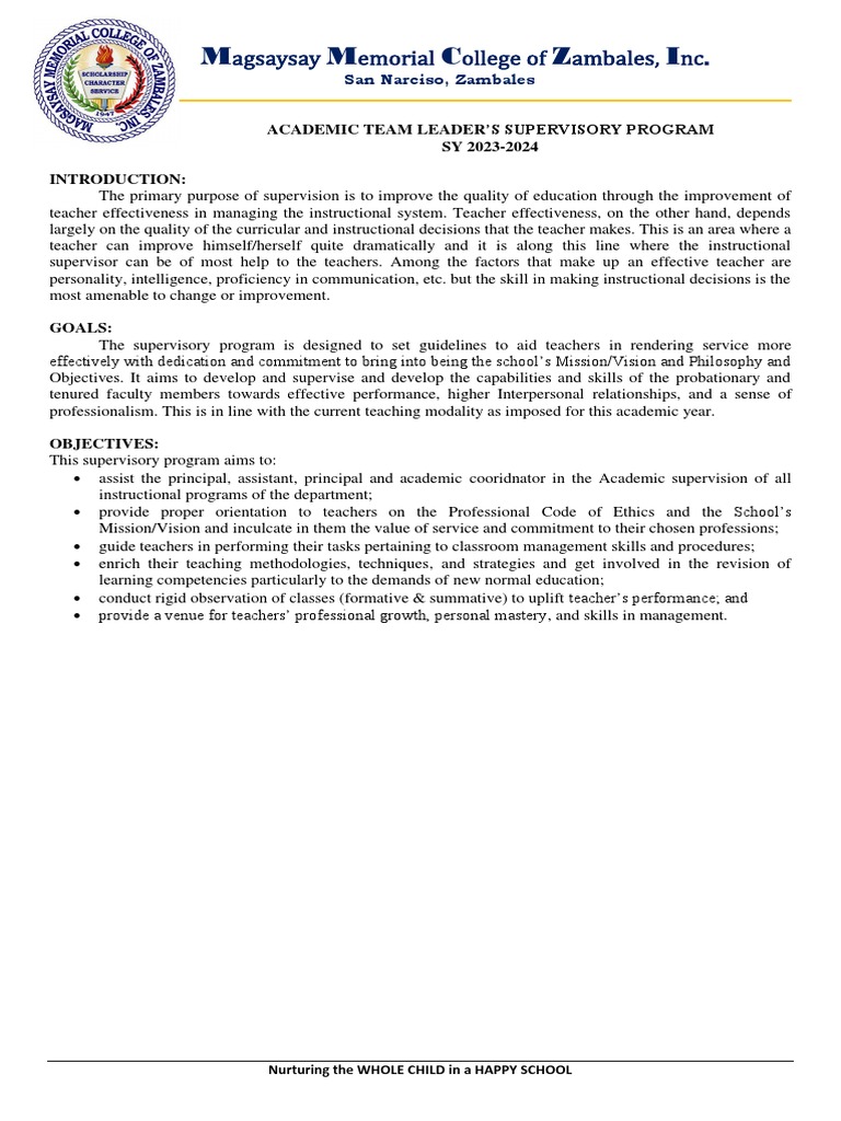 Academic Supervisory Program 2023 | PDF