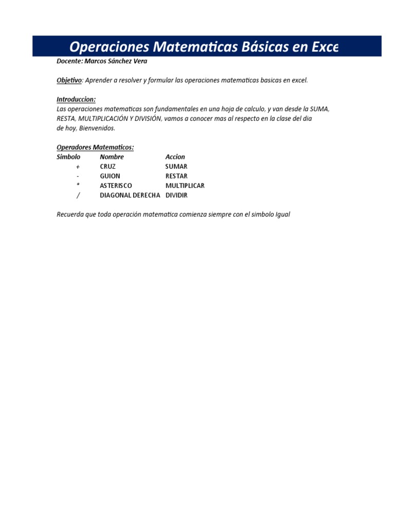 5 Operaciones Matematicas Basicas | PDF