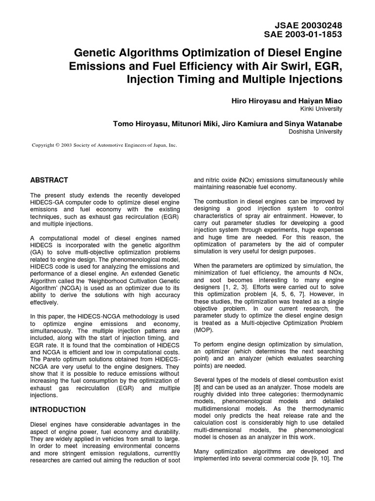 Genetic Algorithms Optimization of Diesel Engine E | PDF