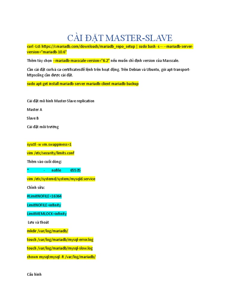 Cài Đặt Master-slave & Maxscale | PDF