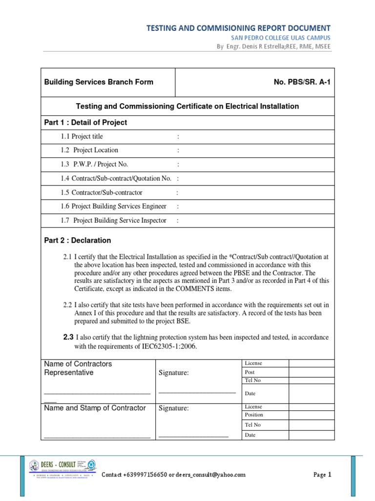 Testing and Commissioning For Branches Servies | PDF