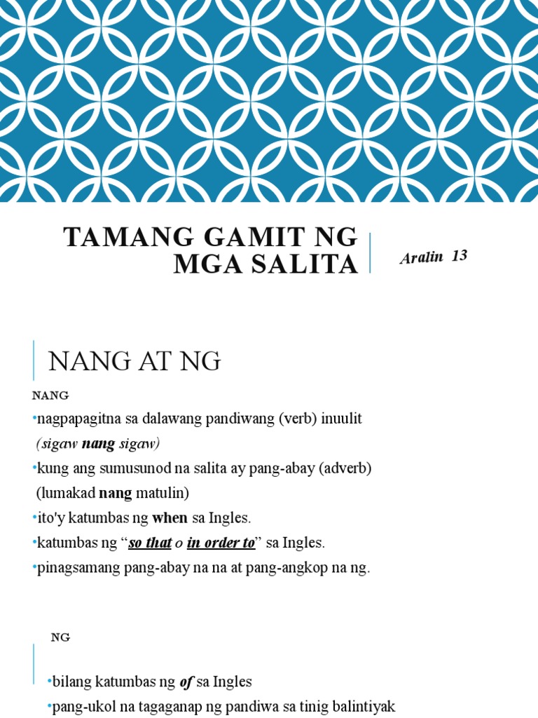 Aralin 13 Tamang Gamit Ng Mga Salita | PDF
