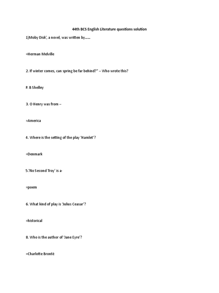 BCS English Literature Question Bank | PDF