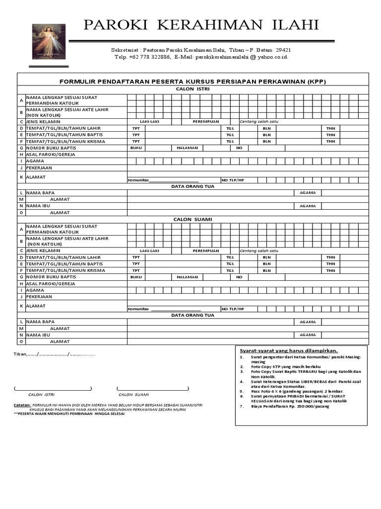 Form Kursus Persiapan Pernikahan | PDF