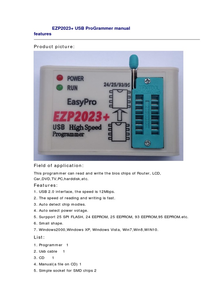 EZP2023+ USB ProGrammer Manual Features | PDF