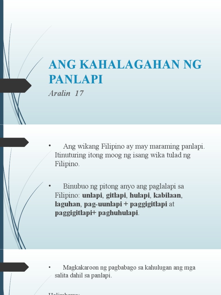 Aralin 17 ANG KAHALAGAHAN NG PANLAPI | PDF