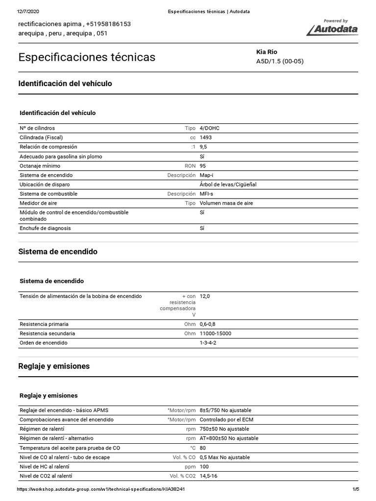 Especificaciones Técnicas - Autodata | PDF