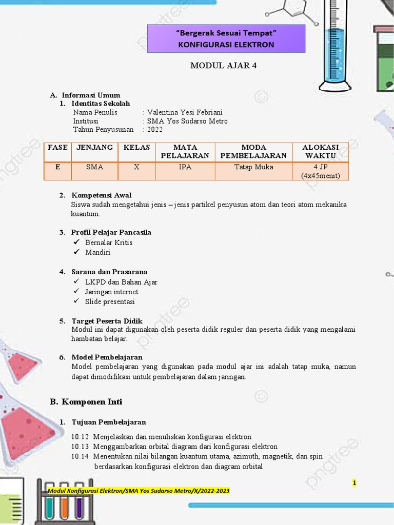 Modul Ajar - Kimia - SMA - Bab 5 Part 3 (Konfigurasi Elektron) | PDF