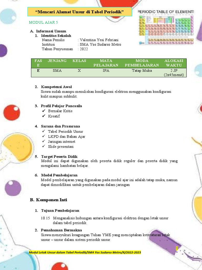 Modul Ajar - Kimia - SMA - Bab 5 Part 4 (Hubungan Konfigurasi Dengan SPU) | PDF