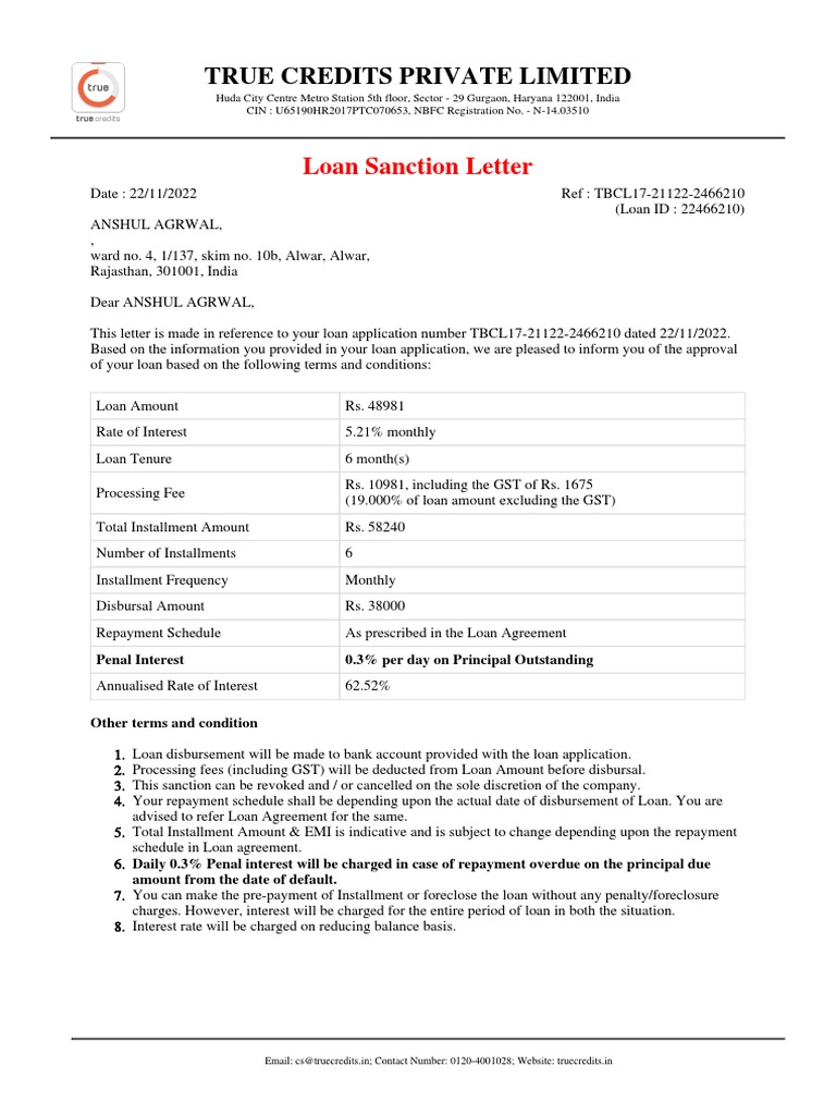 Sanction Letter | PDF