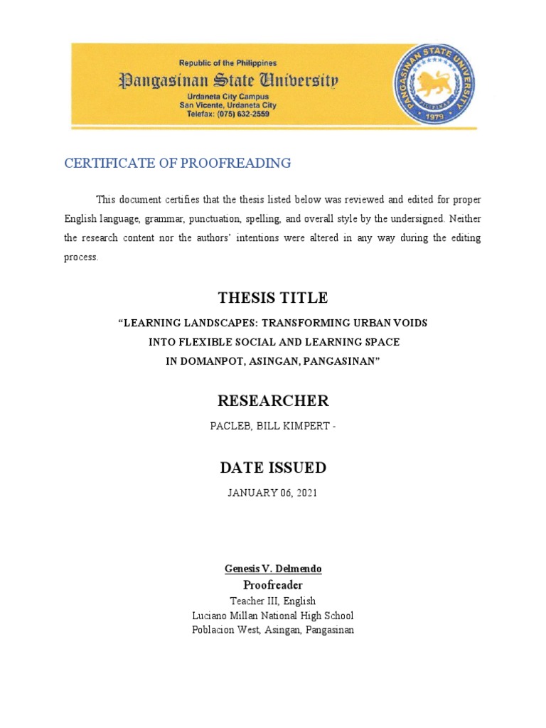 Proofreading Certificate for Thesis | PDF