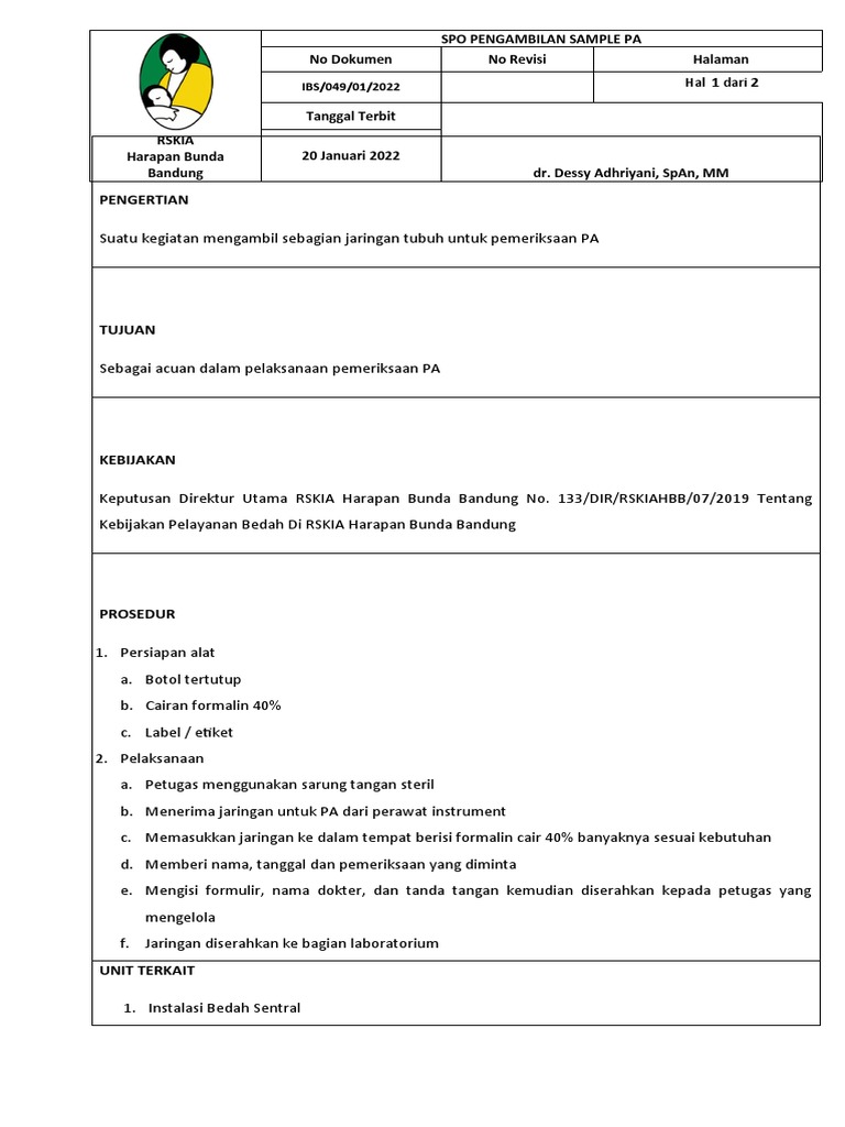 Spo Pengambilan Sample Pa | PDF