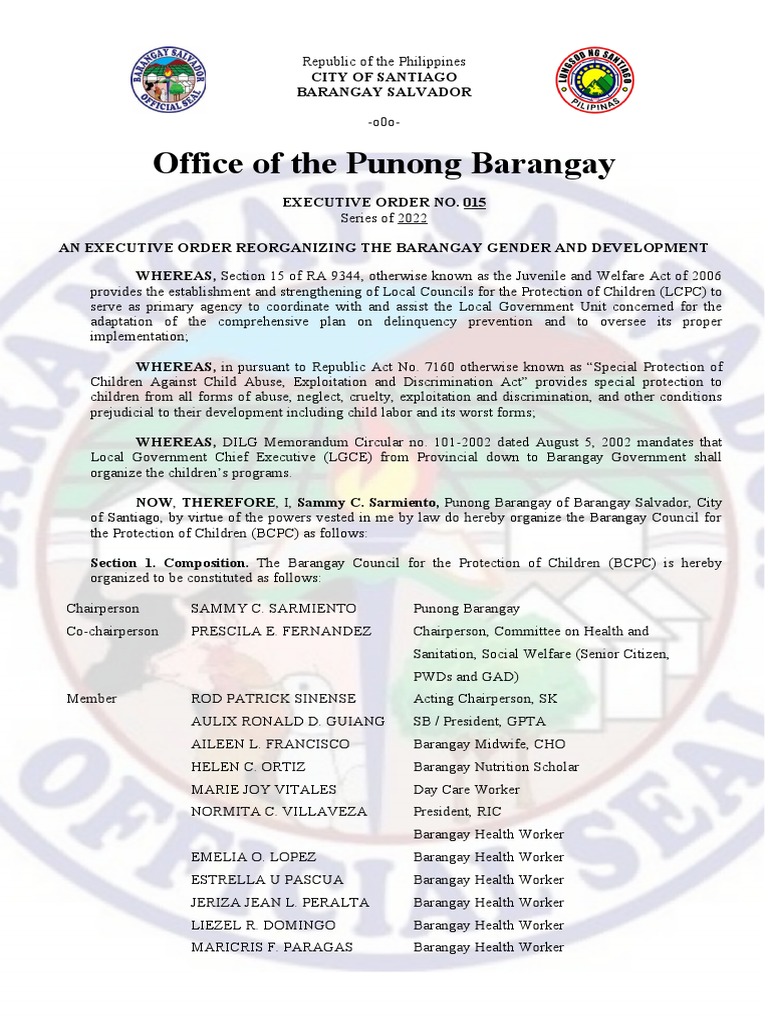 Barangay Gender and Development Order | PDF | Childhood | Government