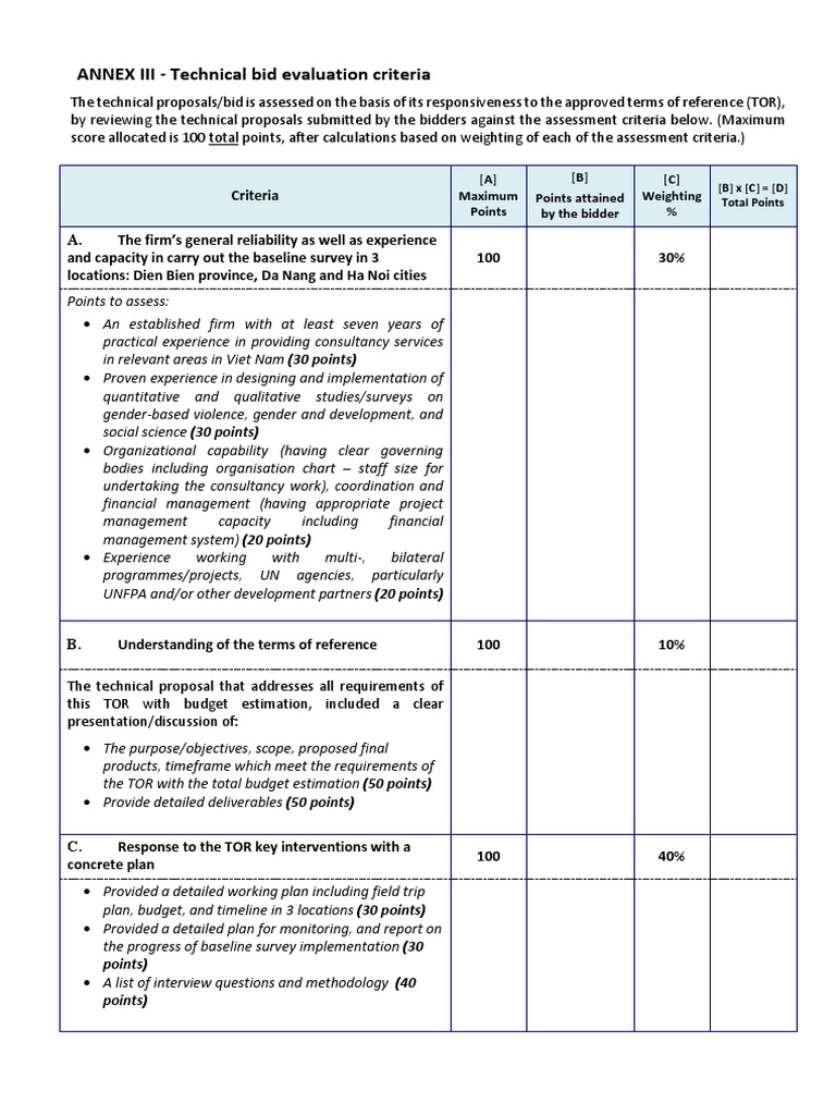 Annex III-technical Bid Evaluation Criteria Rfq22!17!0 | PDF