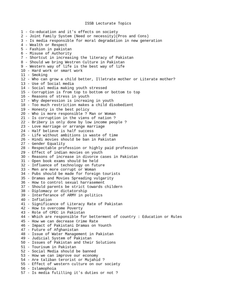 ISSB Lecturate topics | PDF