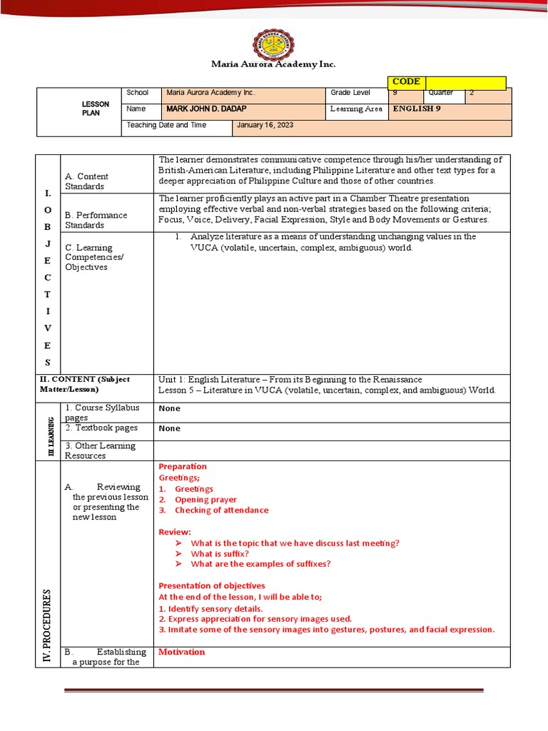 LP Eng9 Lesson Q2 L5 Vuca | PDF
