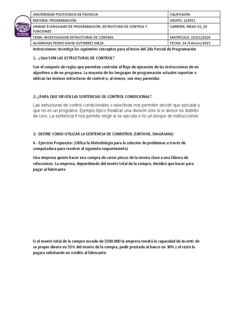 Estructuras de Control en Programación | PDF