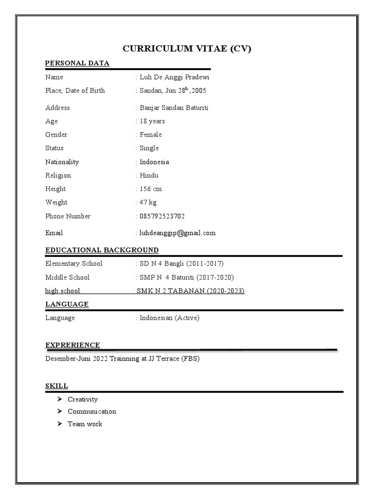 Curriculum Vitae Handayani | PDF