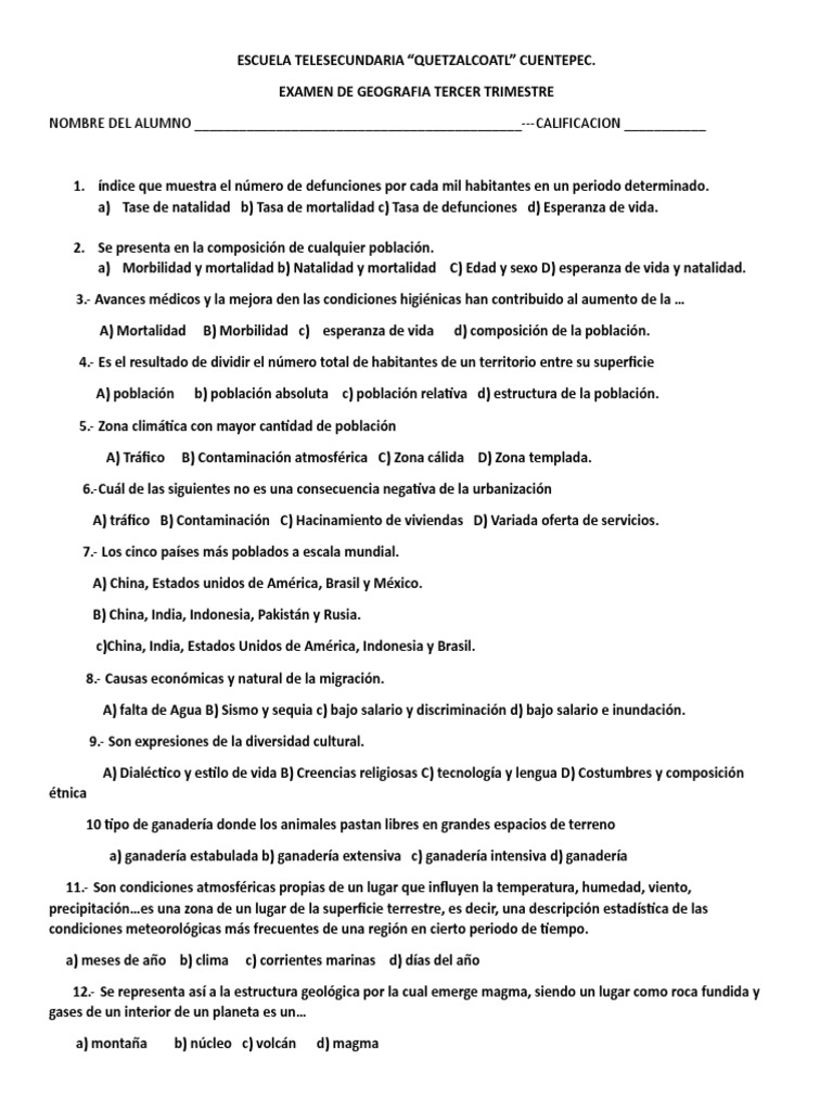 Examen de Geografia | PDF