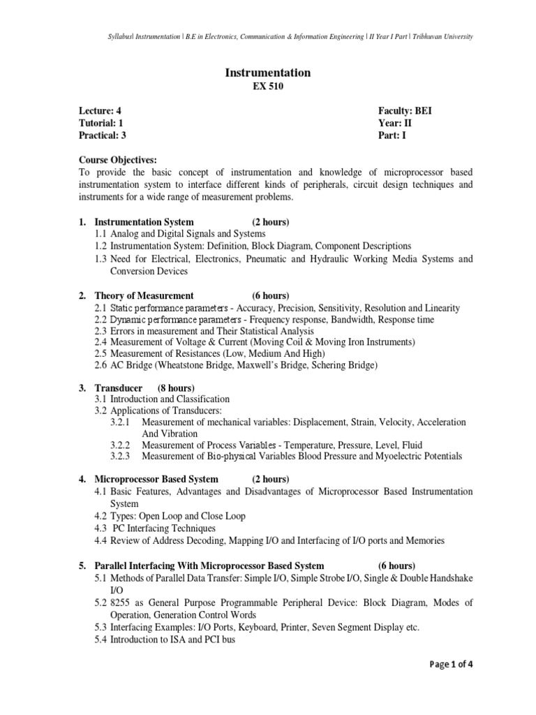 Instrumentation Syllabus (New Course) | PDF