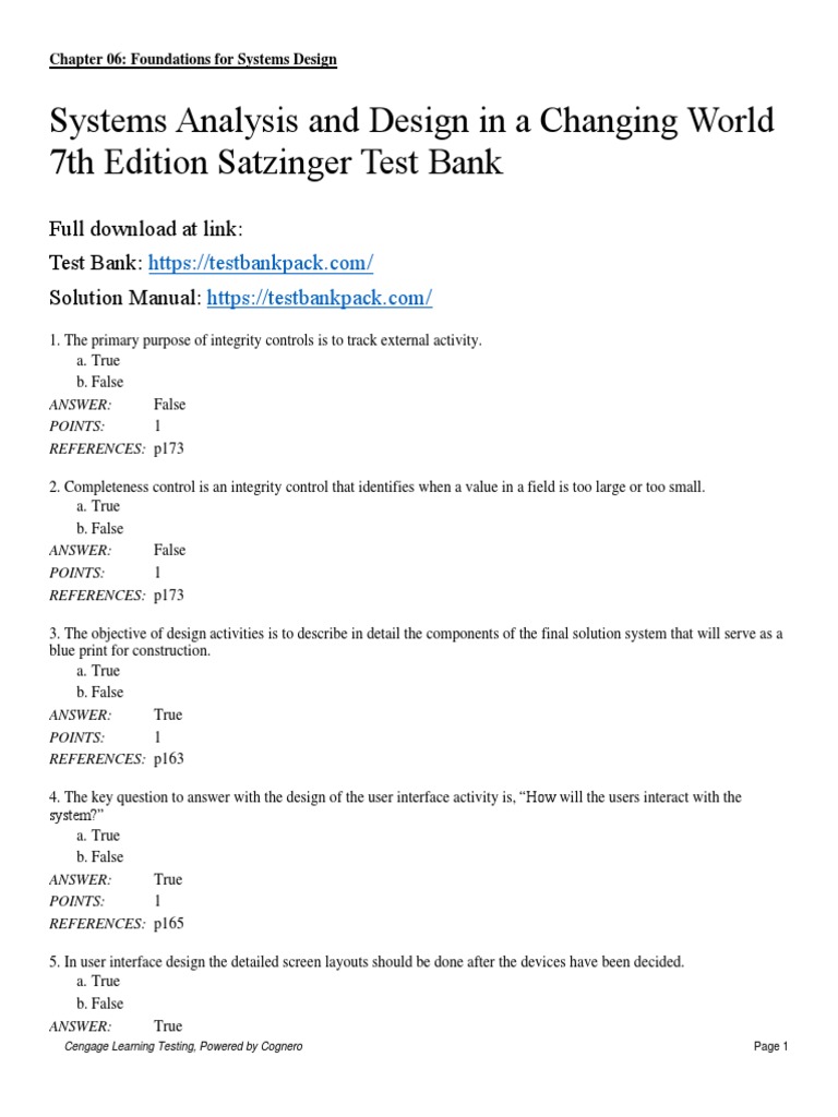 Systems Analysis and Design in A Changing World 7th Edition Satzinger ...