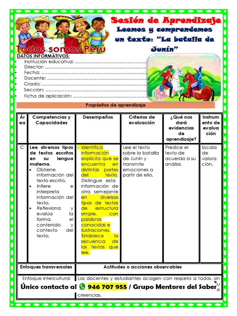 2° Sesión Día 1 Com Leemos y Comprendemos Un Texto La Batalla de Junín Unidad 6 | PDF
