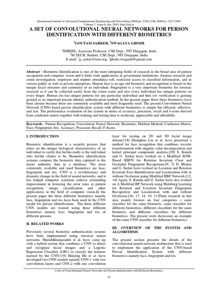 A Set of Convolutional Neural Networks For Person Identification With Different Biometrics | PDF