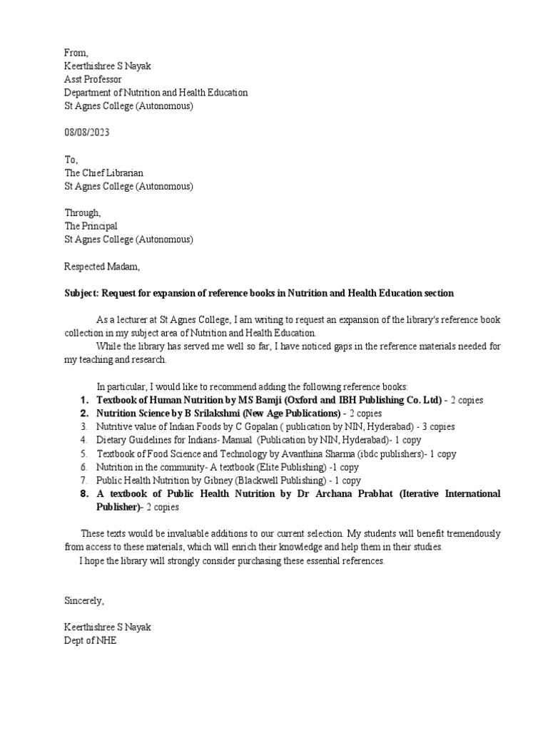 Request Letter To Library | PDF