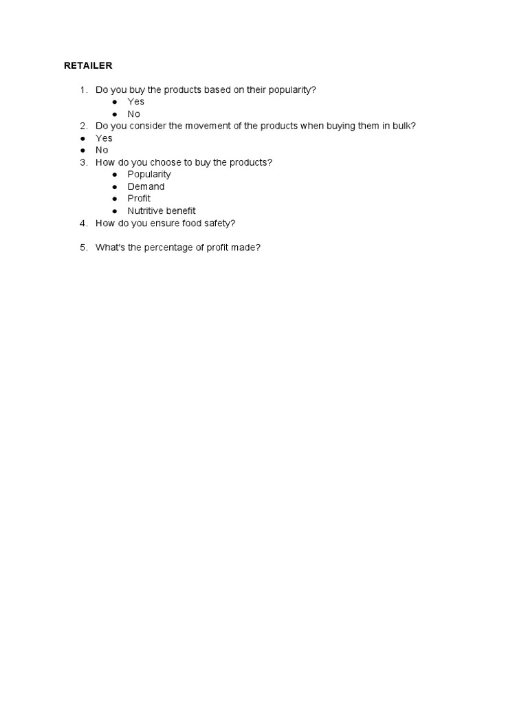 Retailer Survey Questionnaire | PDF