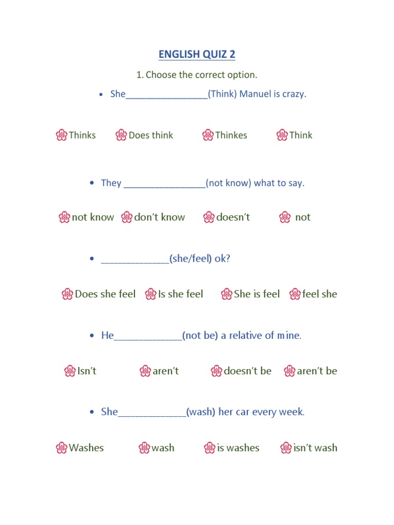 English Quiz 2 | PDF