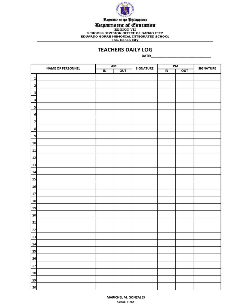 Daily Log Sheet | PDF