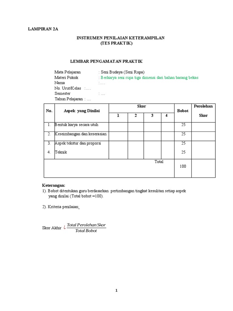 Lampiran 2A, 2B Dan 2C - RPP Seni Rupa2 X (Adiwiyata) | PDF