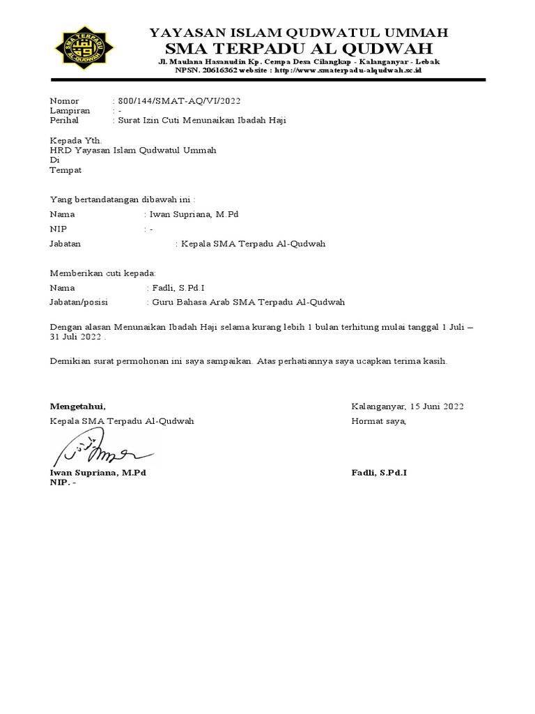 Surat Izin Cuti Haji | PDF