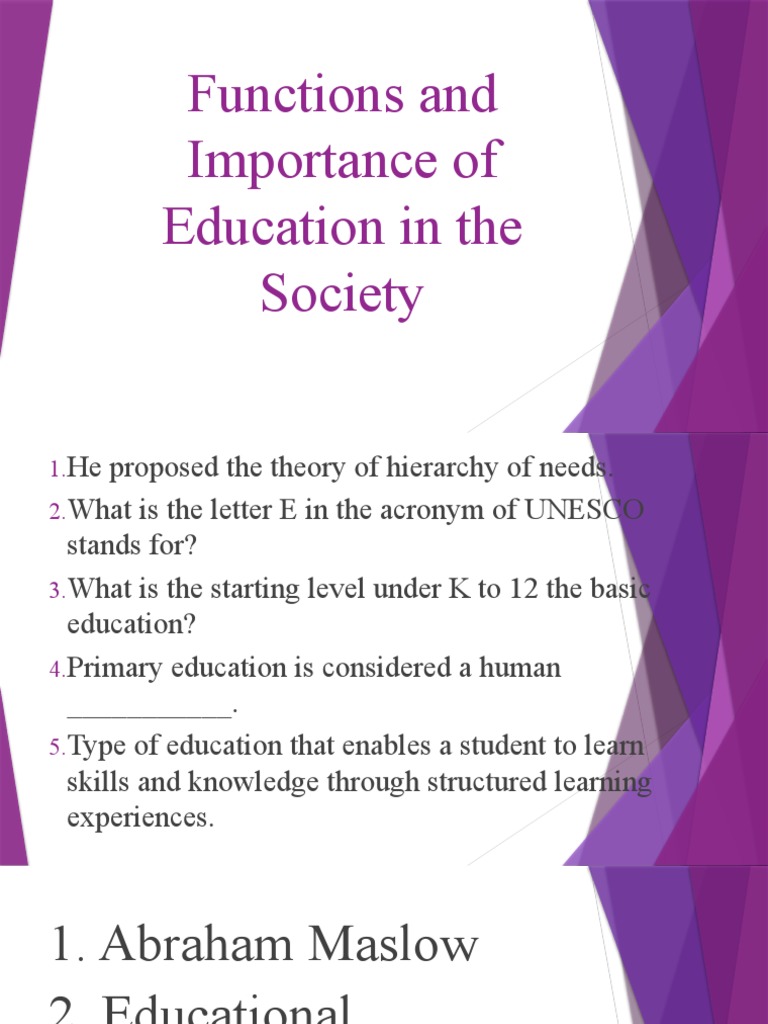 Functions and Importance of Education in the Society (1) | PDF