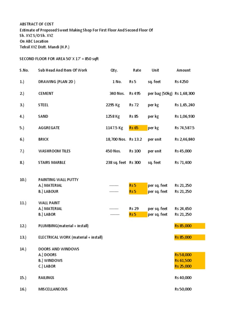 Revised Estimate of Sweet Shop Floor2 | PDF