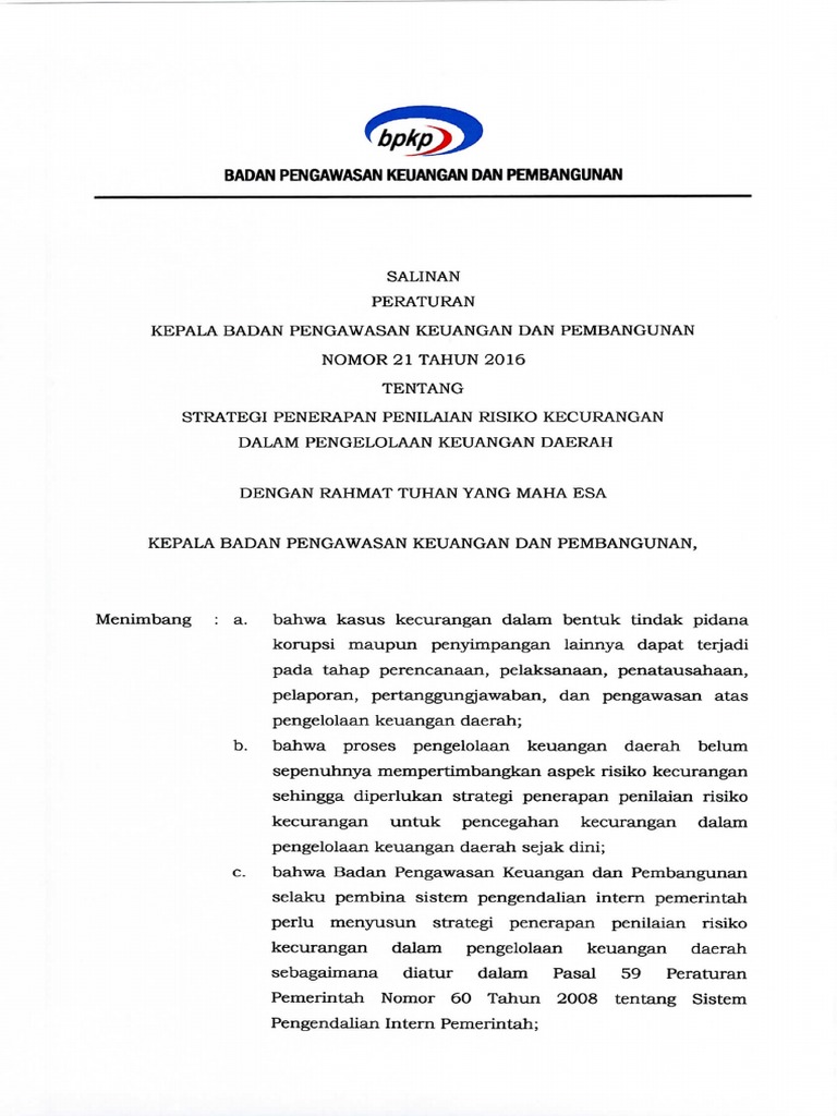 Peraturan Kepala BPKP-tahun-2016-PERKA-Nomor-21-Tahun-2016 | PDF