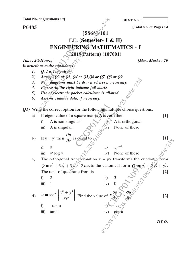 M1 Final Endsem 2022 | PDF