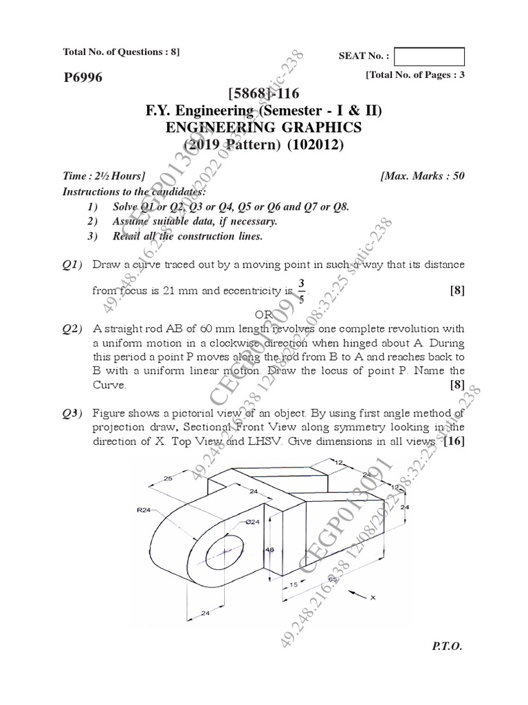 Engineering Graphics Exam Questions | PDF