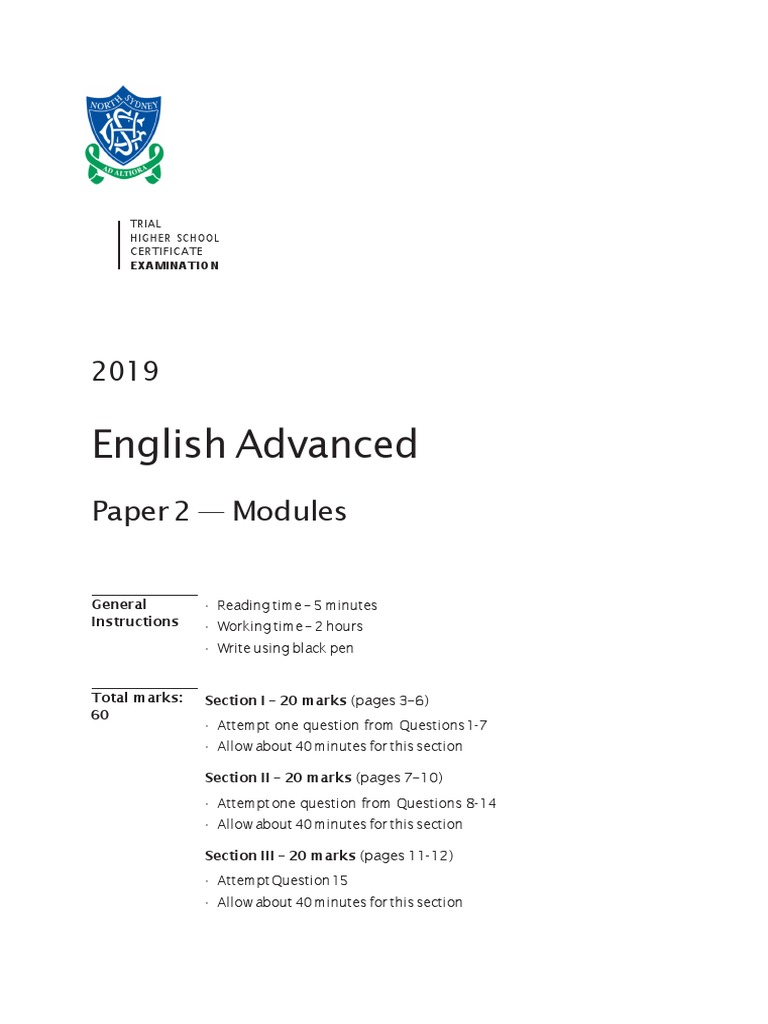 North Sydney Girls 2019 English Trial Paper 2 Advanced | PDF