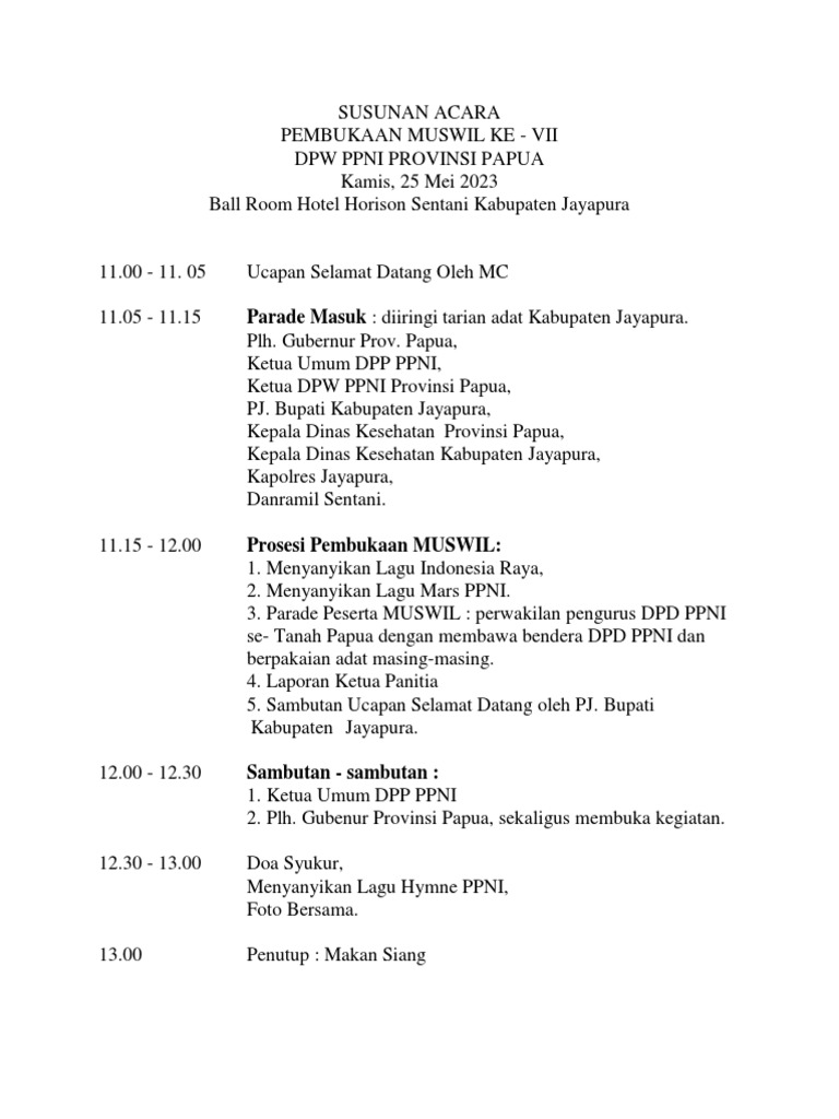 Acara Pembukaan Muswil VII PPNI Papua | PDF